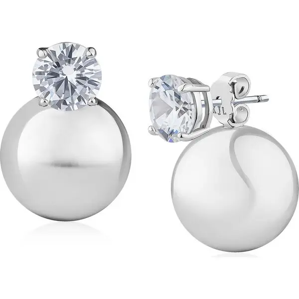 CZ BY KENNETH JAY LANE Cubic Zirconia & Sphere Front/back Earrings - Rhodium Plated