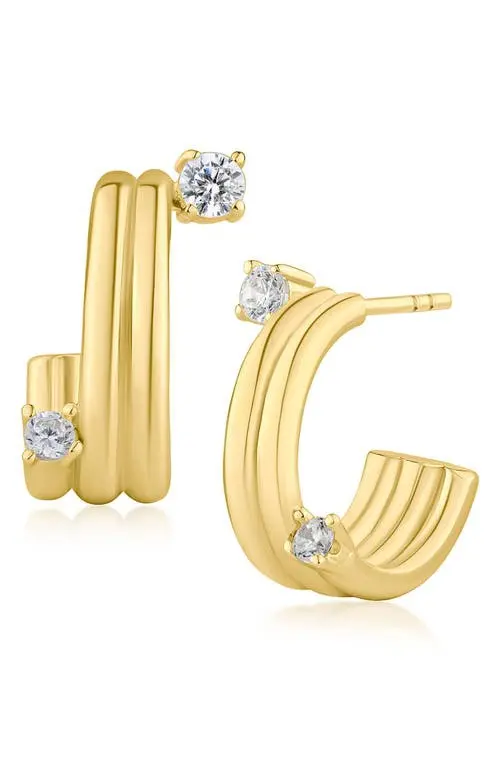 CZ BY KENNETH JAY LANE Triple Row Cubic Zirconia Hoop Earrings - Gold Plated
