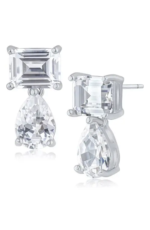 CZ BY KENNETH JAY LANE Pear And Emerald-cut Cubic Zirconia Drop Earrings - Rhodium Plated Brass