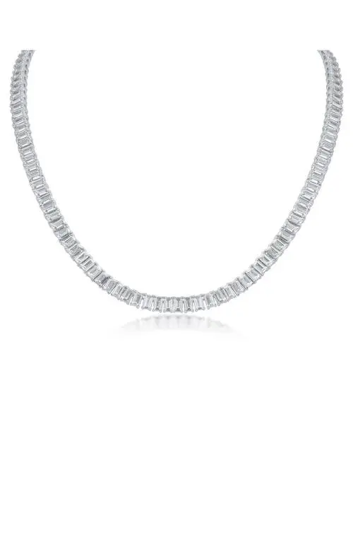 CZ BY KENNETH JAY LANE Emerald-cut Cubic Zirconia Tennis Necklace - Rhodium Plated