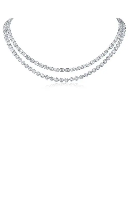 CZ BY KENNETH JAY LANE Dual Layer Cubic Zirconia Tennis Necklace - Rhodium Plated