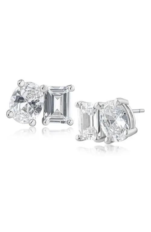 CZ BY KENNETH JAY LANE Oval And Emerald-cut Cubic Zirconia Stud Earrings - Rhodium Plated