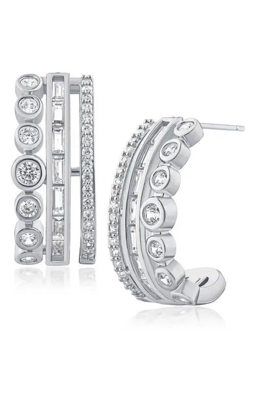 CZ BY KENNETH JAY LANE Triple Row Cubic Zirconia Hoop Earrings - Rhodium Plated