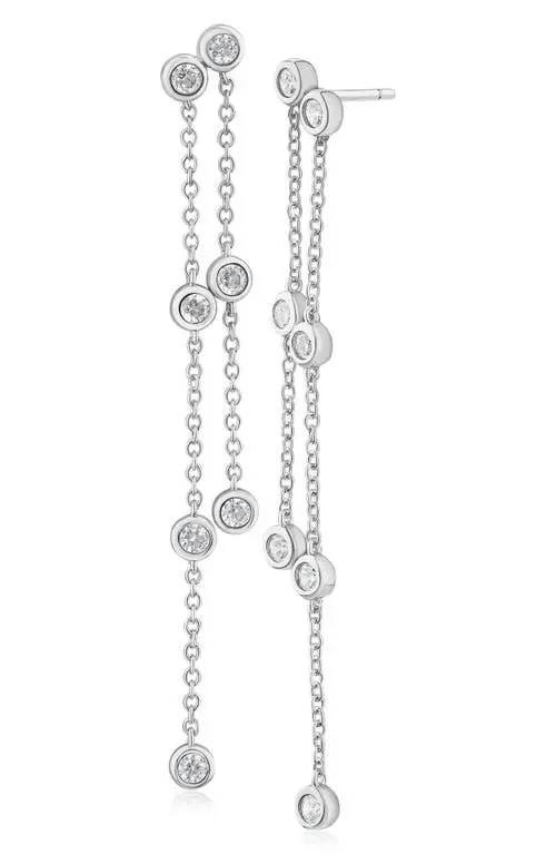 CZ BY KENNETH JAY LANE Cubic Zirconia Double Strand Drop Earrings - Rhodium Plated