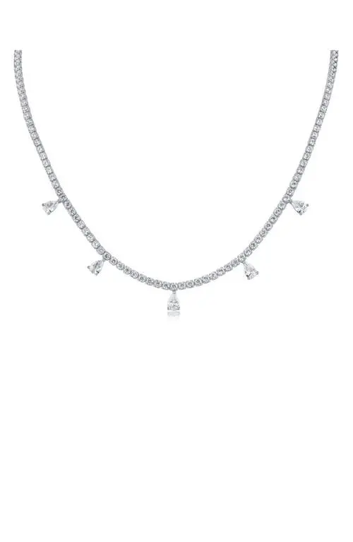 CZ BY KENNETH JAY LANE Round & Pear Cut Cubic Zirconia Station Necklace - Rhodium Plated