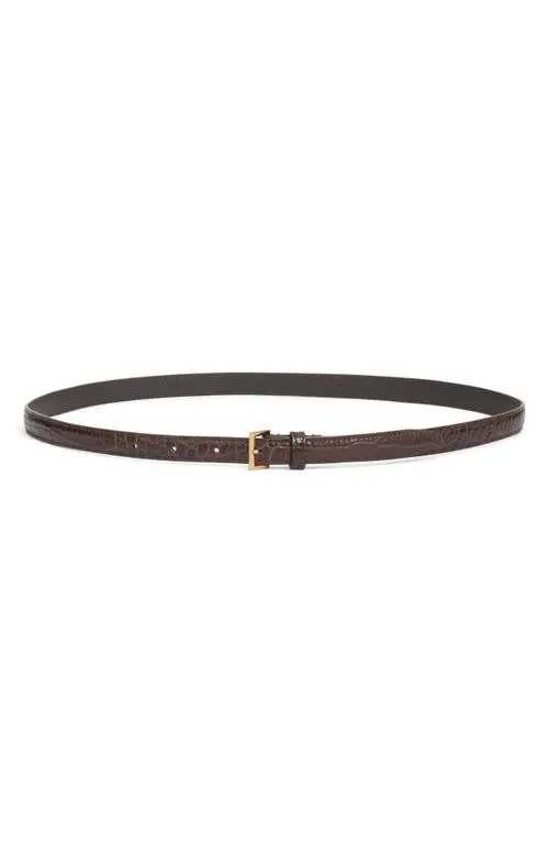 FRAME Petite Square Buckle Croc Embossed Leather Belt - Pomegrnate Croc