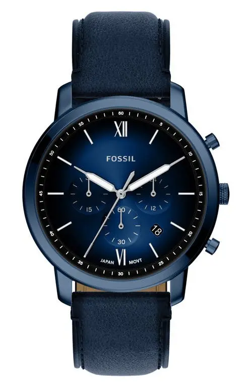 Fossil Neutra Chronograph Blue Leather Strap Watch - Navy