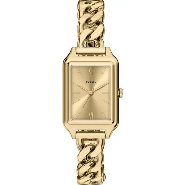 Fossil Raquel Tank Curb Chain Bracelet Watch - Gold