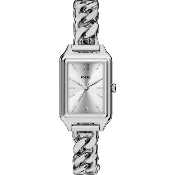 Fossil Raquel Tank Curb Chain Bracelet Watch - Silver
