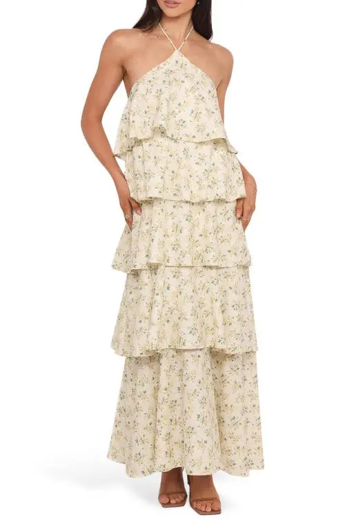 PETAL & PUP Darlia Tiered Floral Print Maxi Dress - Yellow Floral