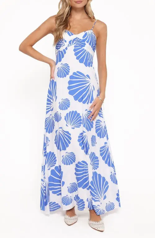 PETAL & PUP Tyla Shell Print Maxi Dress - Blue Shell