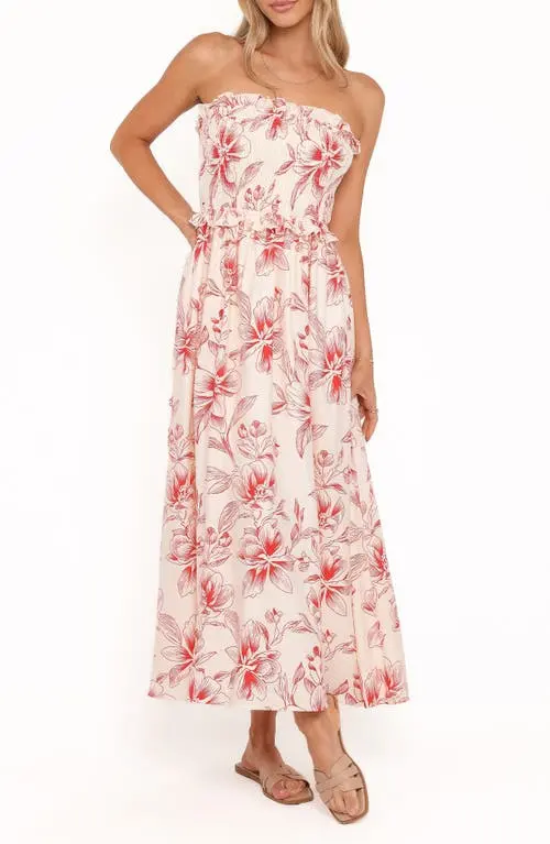 PETAL & PUP Aviana Floral Print Strapless Midi Dress - Red Floral
