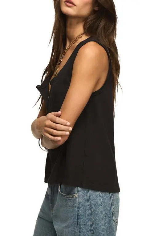 Lucky Brand Lace Trim Henley Tank Top - Jet Black