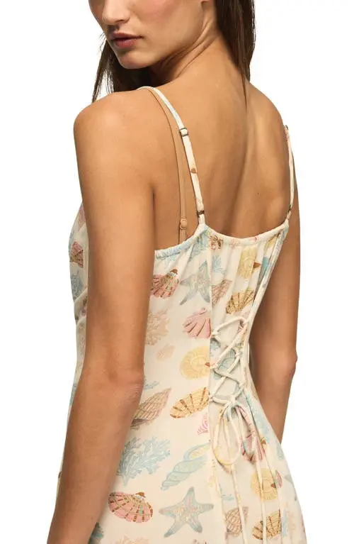 Lucky Brand Simone Floral Print Slipdress With Lace Trim - Shell Conversation Print