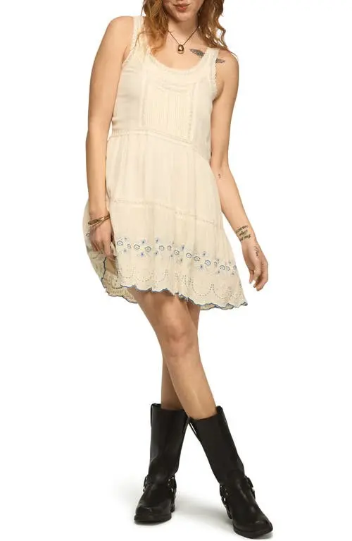 Lucky Brand Sleeveless Embroidered Lace Mini Dress - Cream