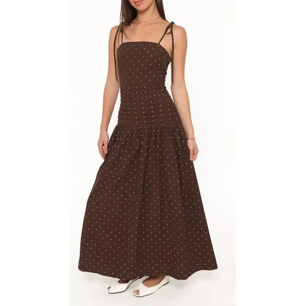 PETAL & PUP Mischa Polka Dot Maxi Dress - Brown Polka Dot