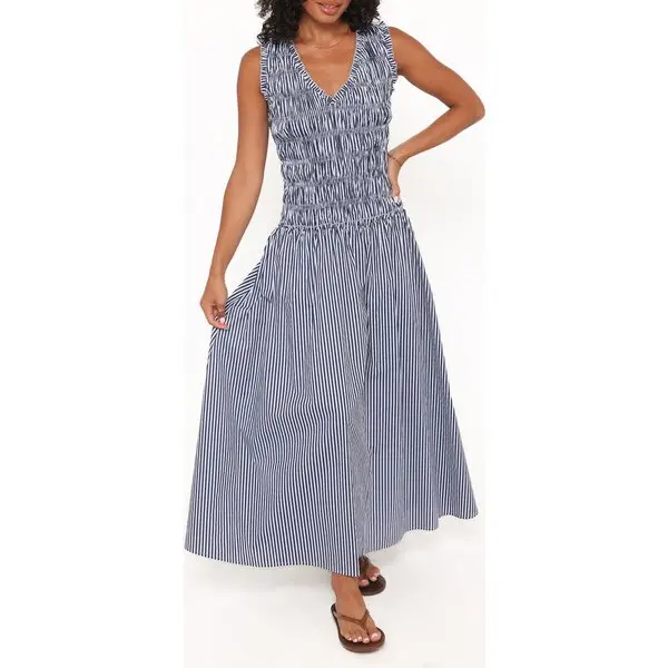 PETAL & PUP Kirrilee Sleeveless Maxi Dress - Blue Stripe