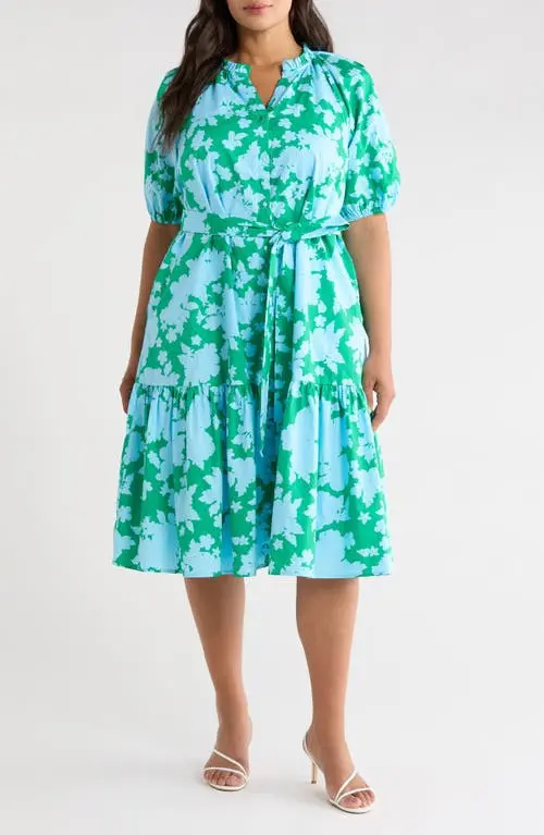 SUGARLIPS Floral Tiered Midi Dress - Blue-kelly
