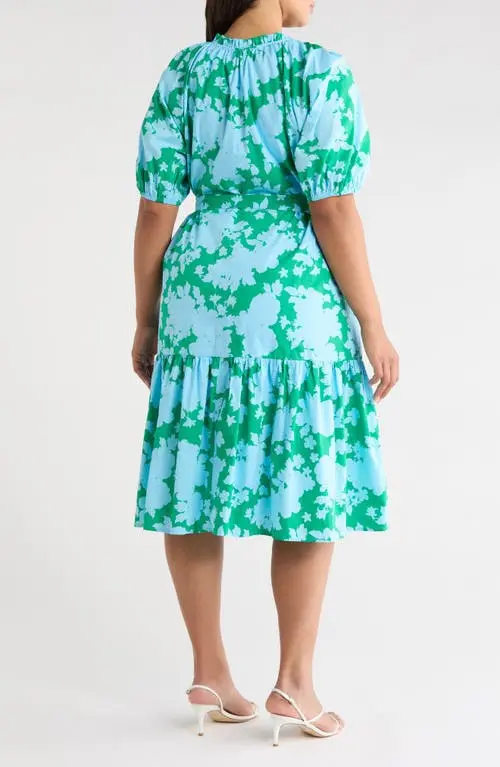 SUGARLIPS Floral Tiered Midi Dress - Blue-kelly