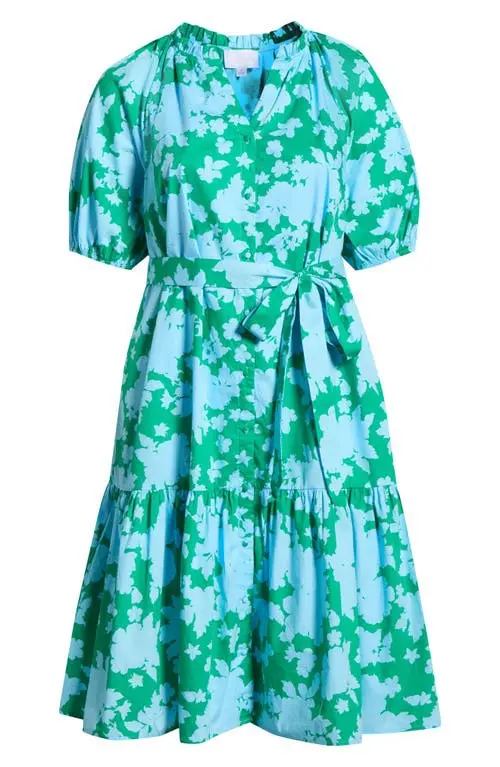 SUGARLIPS Floral Tiered Midi Dress - Blue-kelly