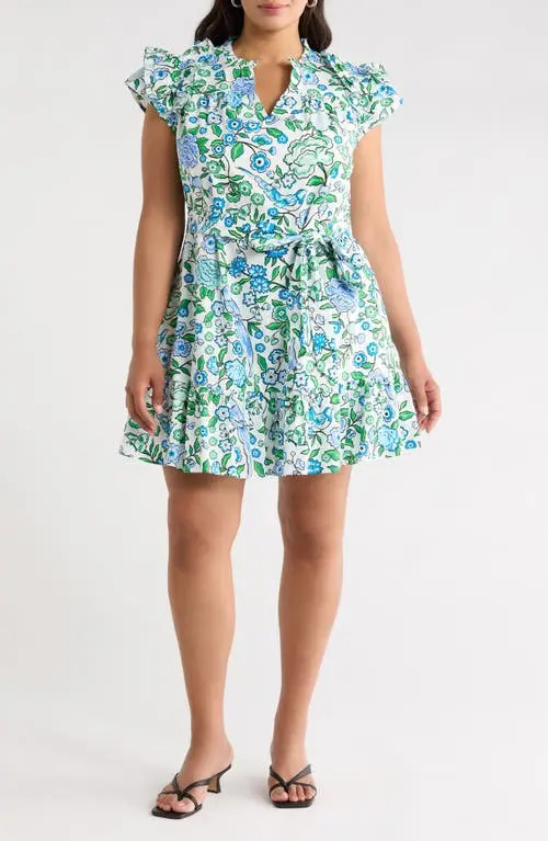SUGARLIPS Floral Ruffle Sleeve V-neck Mini Dress