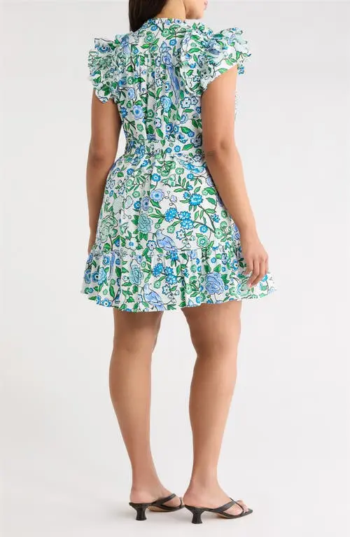 SUGARLIPS Floral Ruffle Sleeve V-neck Mini Dress