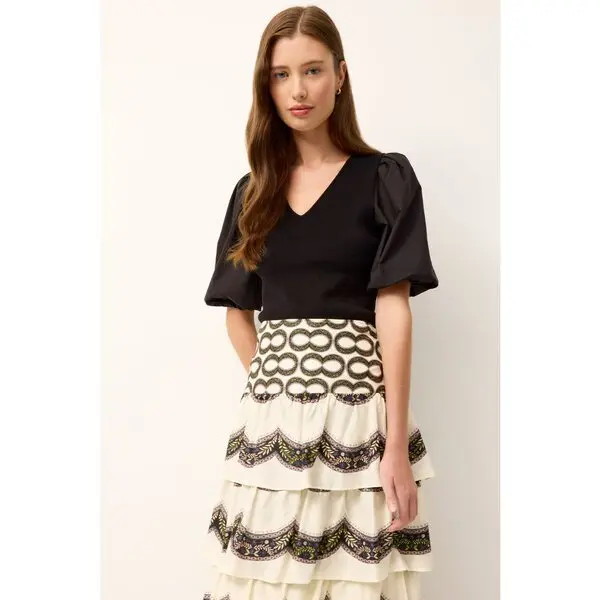 MARIE OLIVER Shayna Puff Sleeve Rib Knit Top