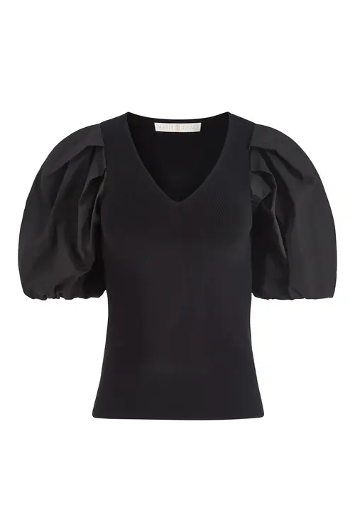 MARIE OLIVER Shayna Puff Sleeve Rib Knit Top