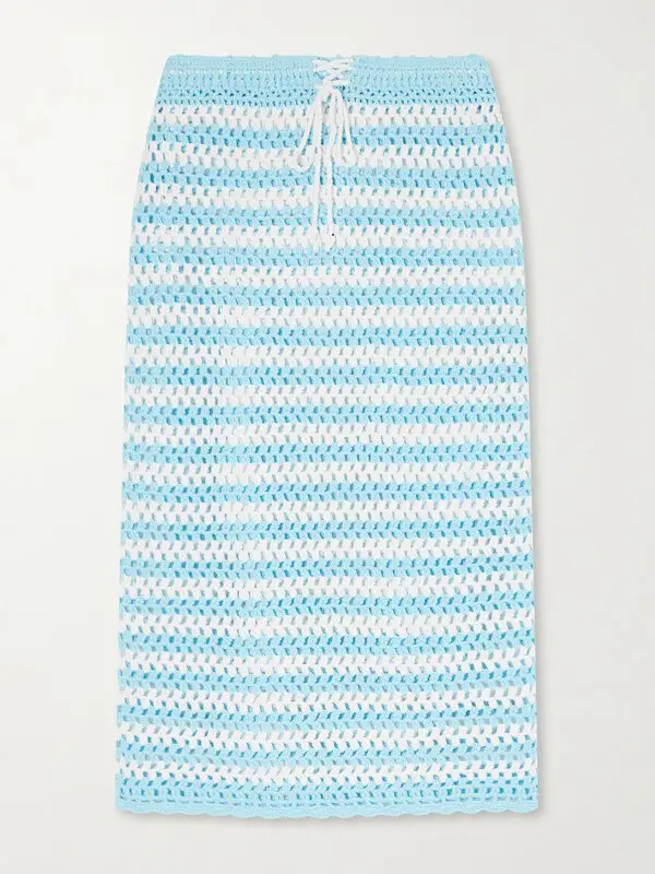 Simkhai Welles Striped Crocheted Cotton Midi Skirt - Blue