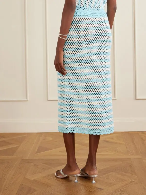 Simkhai Welles Striped Crocheted Cotton Midi Skirt - Blue