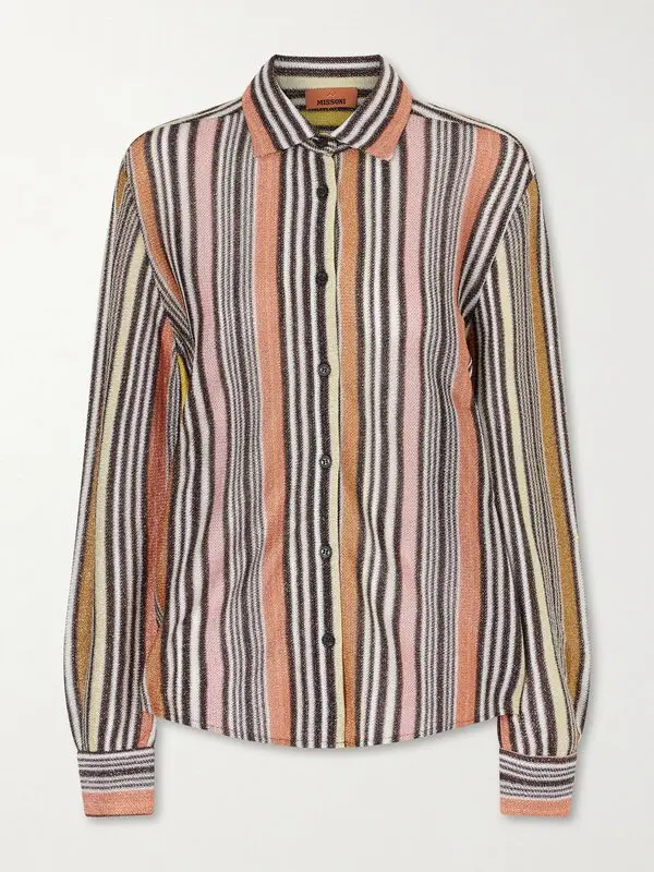 Missoni Striped Metallic Crochet-knit Shirt