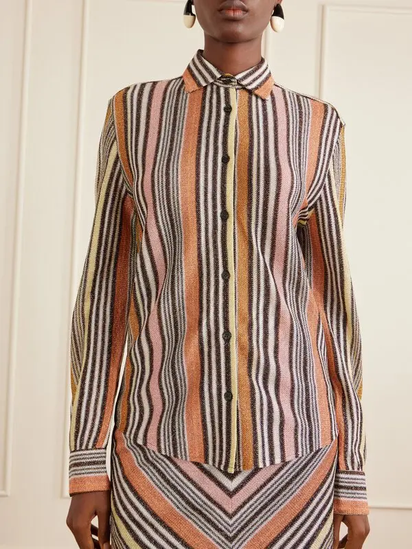 Missoni Striped Metallic Crochet-knit Shirt