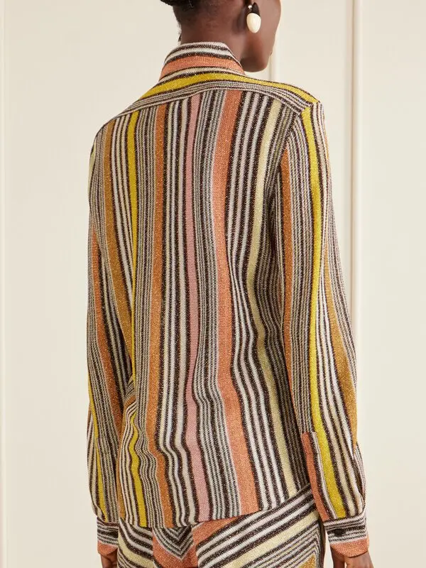 Missoni Striped Metallic Crochet-knit Shirt