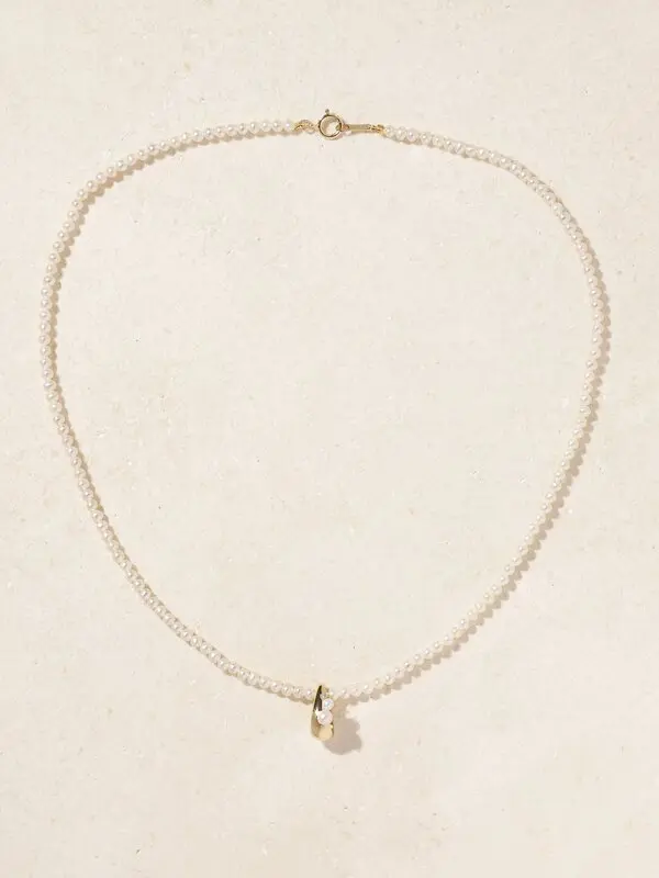 Mizuki 14-karat Gold, Pearl And Diamond Necklace