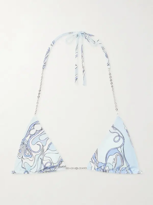 Emilio Pucci Printed Triangle Bikini Top - Blue