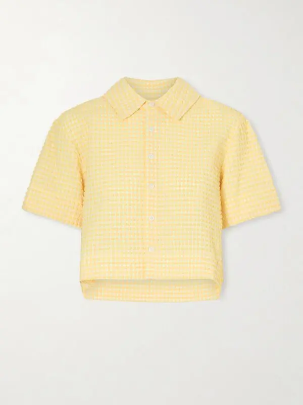 Simkhai Reeves Checked Seersucker Cropped Shirt - Yellow
