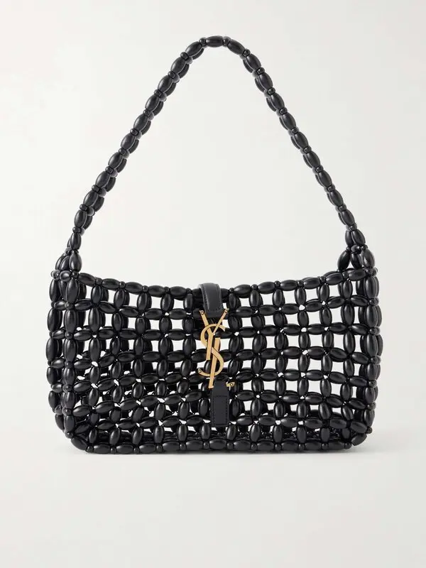Saint Laurent Le 5 À 7 Mini Leather-trimmed Beaded Wood Shoulder Bag - Black