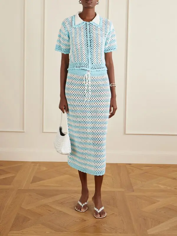 Simkhai Crocheted Striped Shirt - Blue