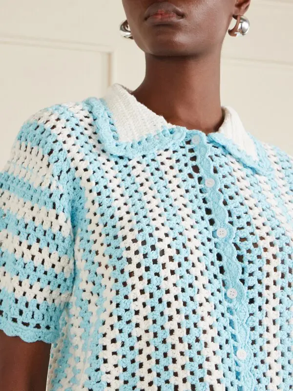 Simkhai Crocheted Striped Shirt - Blue