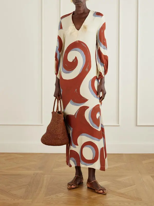 Themis Z Kyra Feather-trimmed Printed Crepe Maxi Dress