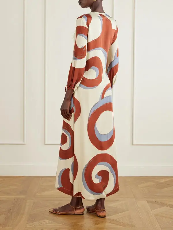 Themis Z Kyra Feather-trimmed Printed Crepe Maxi Dress