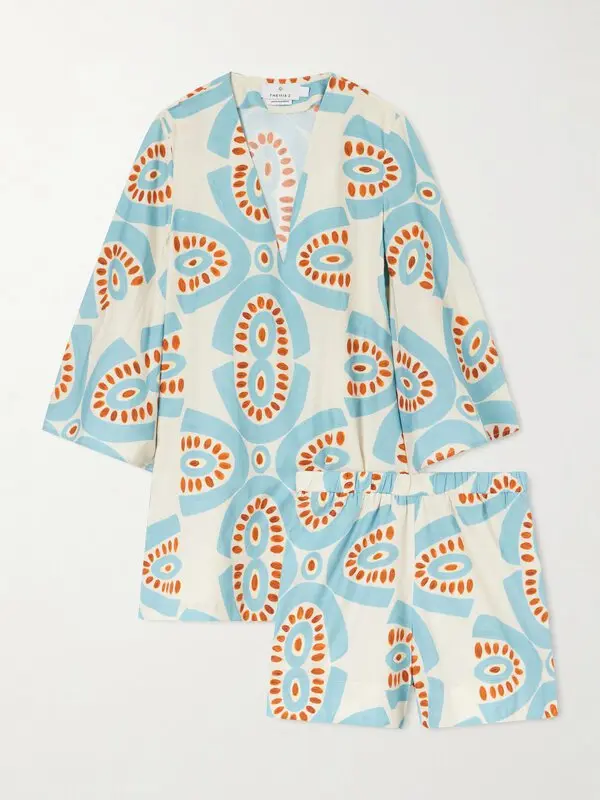 Themis Z Thaleia Printed Cotton Blouse And Shorts Set - Multi