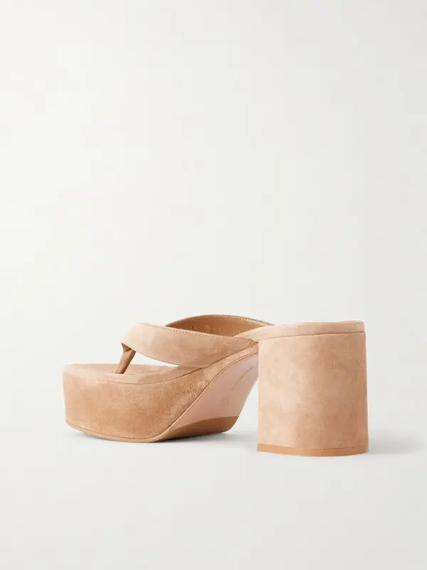 GIANVITO ROSSI 35 Suede Platform Thong Sandals - Brown