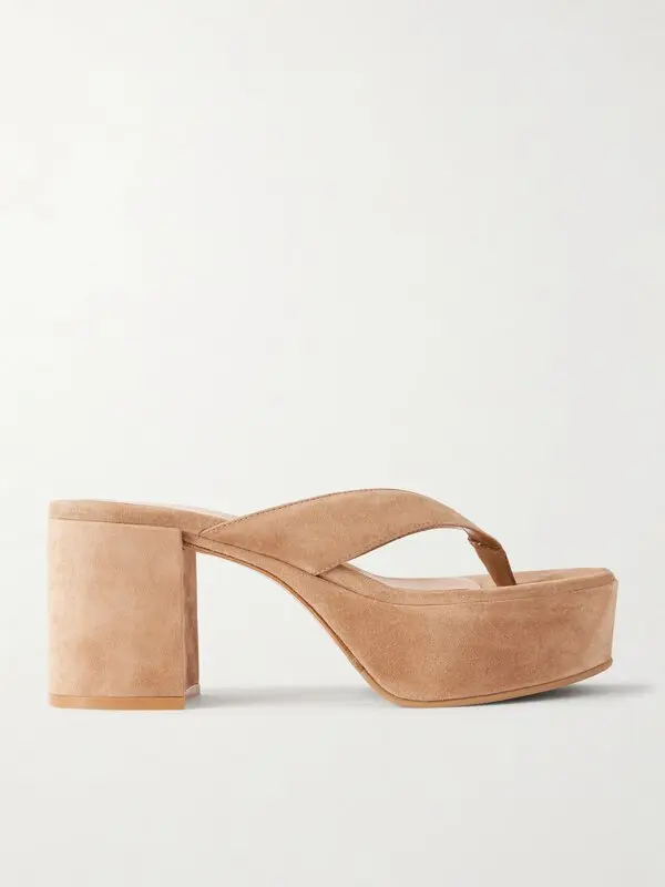 GIANVITO ROSSI 35 Suede Platform Thong Sandals - Brown