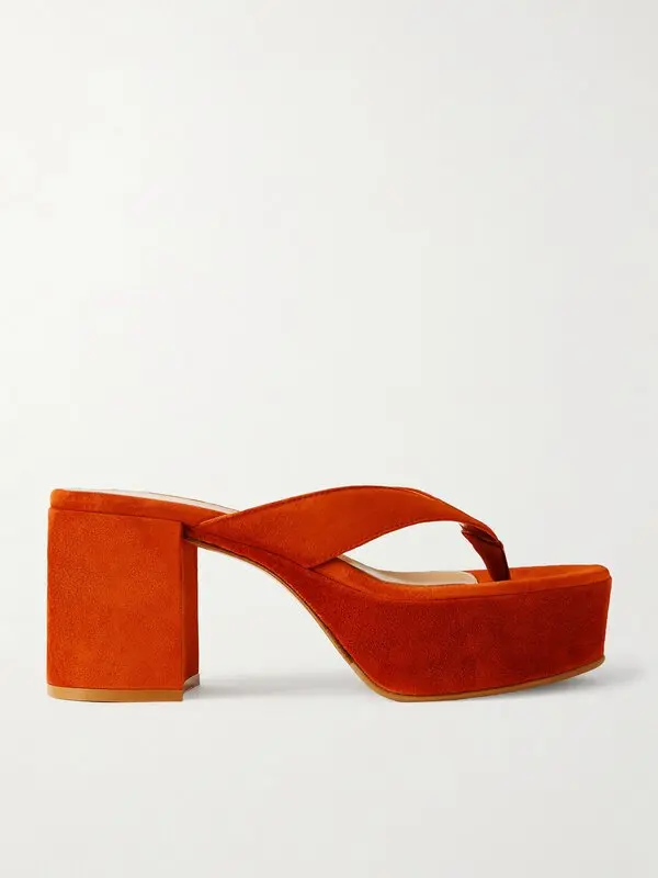 GIANVITO ROSSI Suede Platform Thong Sandals - Red
