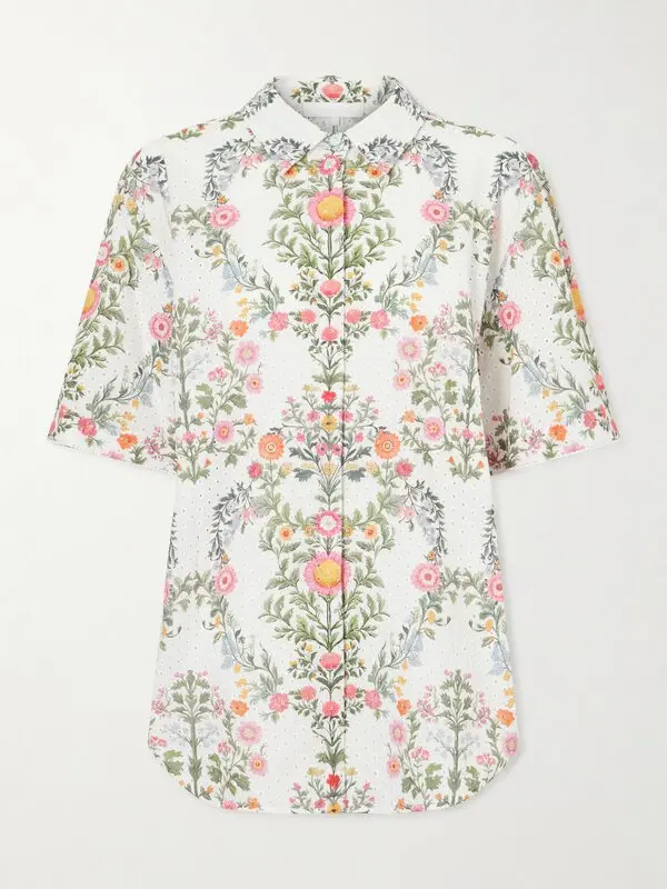 Borgo De Nor Akari Printed Broderie Anglaise Cotton Shirt - Multi