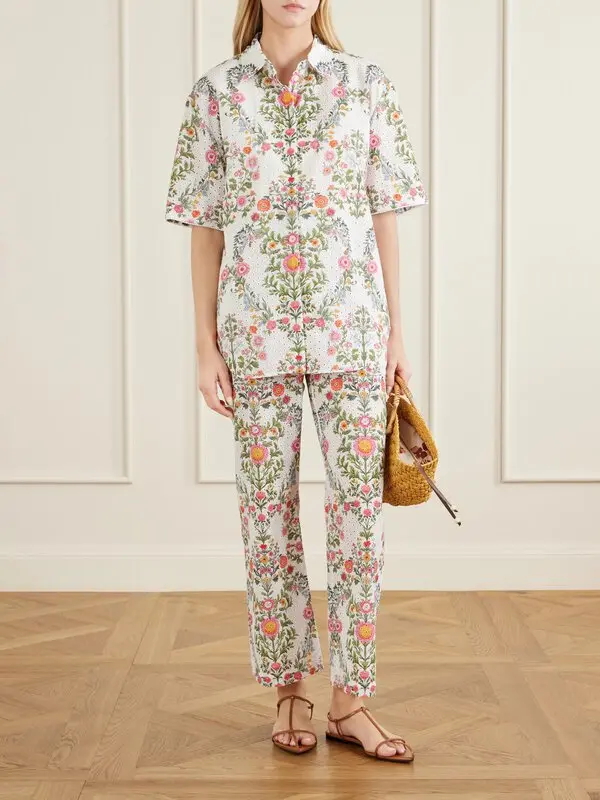 Borgo De Nor Akari Printed Broderie Anglaise Cotton Shirt - Multi