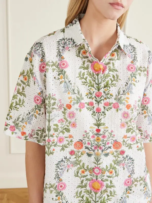 Borgo De Nor Akari Printed Broderie Anglaise Cotton Shirt - Multi
