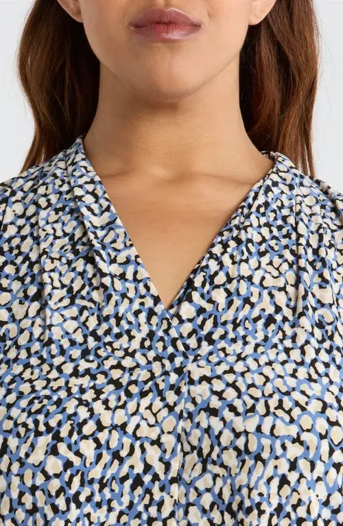 Anne Klein Sleeveless V-neck Top With Ruffle Trim - Blue Jay Multi