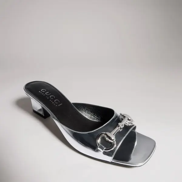 Gucci Signora Slide Sandal In Metallic Leather